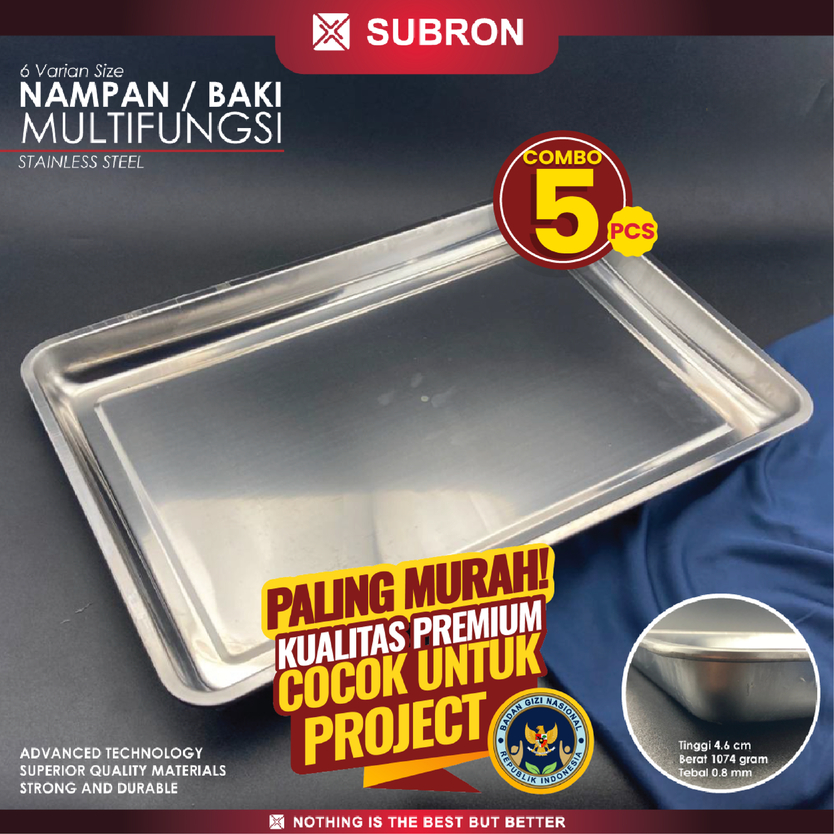 Jual SUBRON 5PCS Nampan Stainless BGN MBG 60 x 40 cm 6040 Baki Catering ...