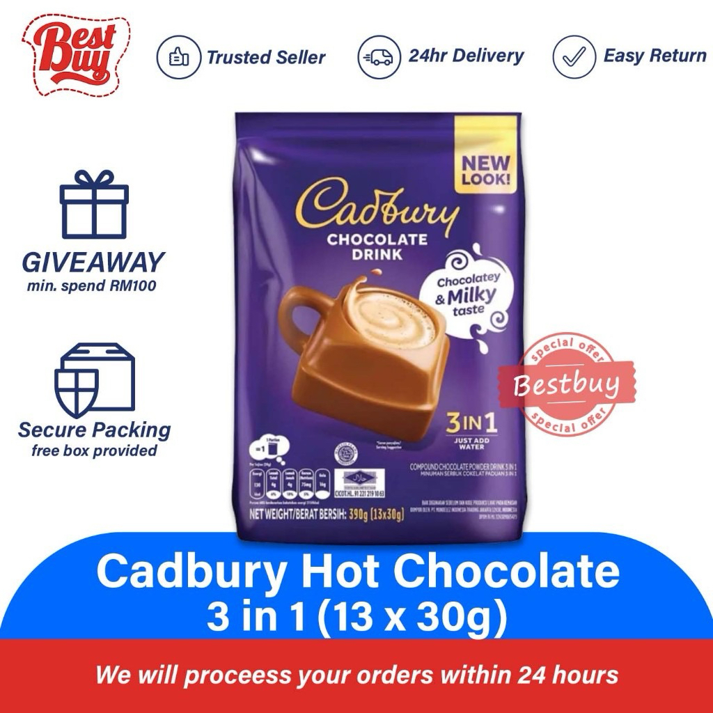 Jual Cadbury Hot Chocolate 3-In-1 Hot Chocolate Drink Beverage (390g ...