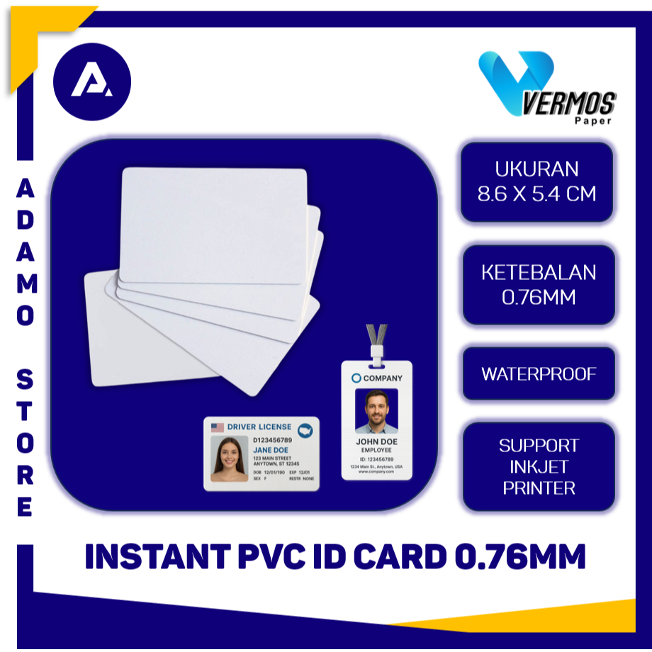 Jual PVC ID Card Instant 0,76mm Vermos 8.6 x 5.4 cm Instant Super White ...