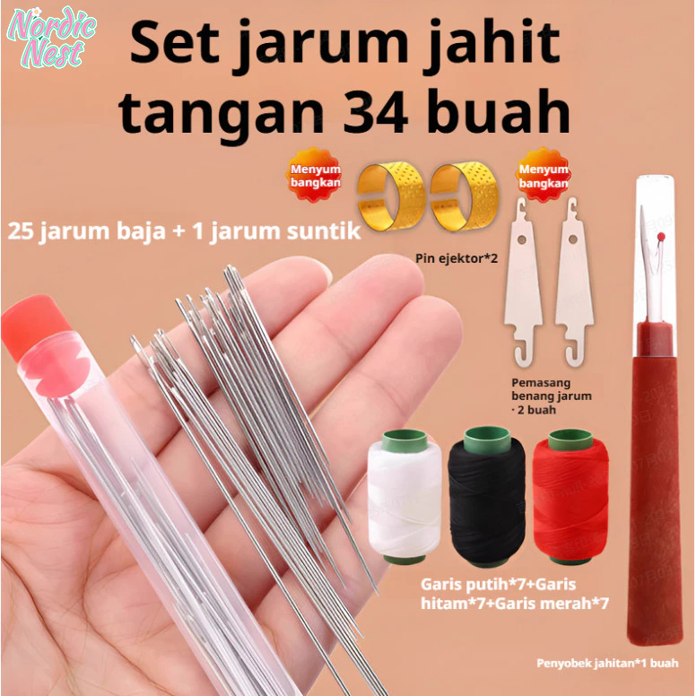 Jual Set Alat Jahit 34 Buah / Jarum Besar + Benang Alat / Praktis Jahit ...