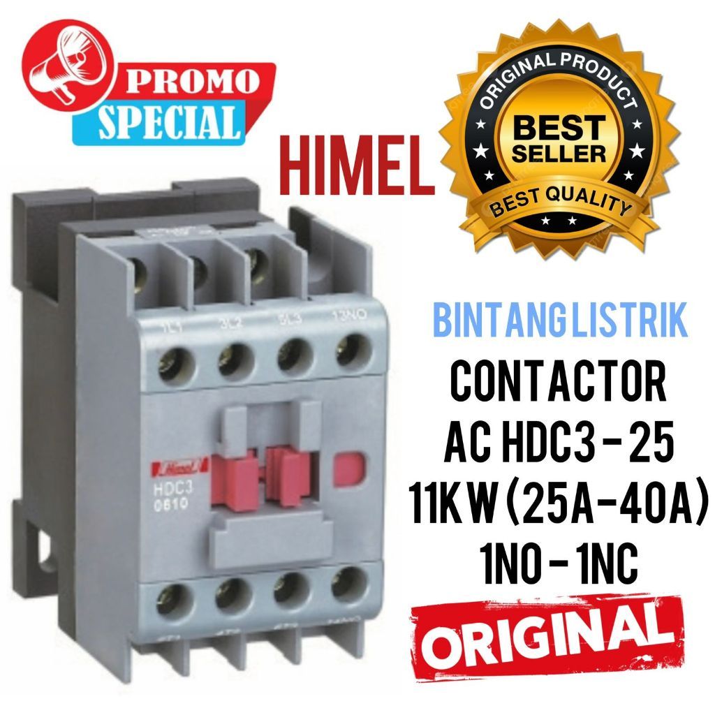 Jual ORIGINAL Contactor HIMEL HDC3-32 3 pole 15kw (40A-60A) 1NO 1NC ...
