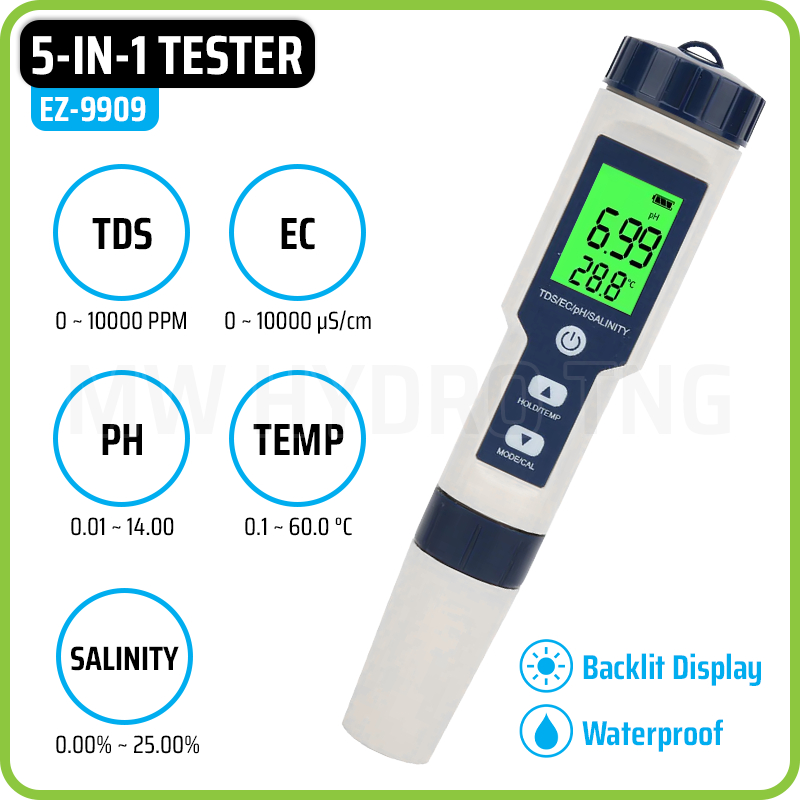 Jual EZ-9909, pH TDS EC Salinity Temp Meter, 5-in-1 Water Quality ...