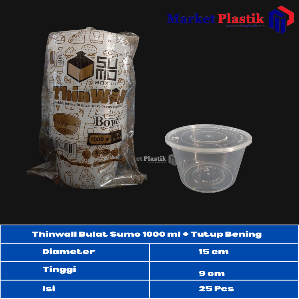 Jual MANGKOK THINWALL 1000ML ISI 25 SET MANGKOK THINWALL BULAT + TUTUP ...