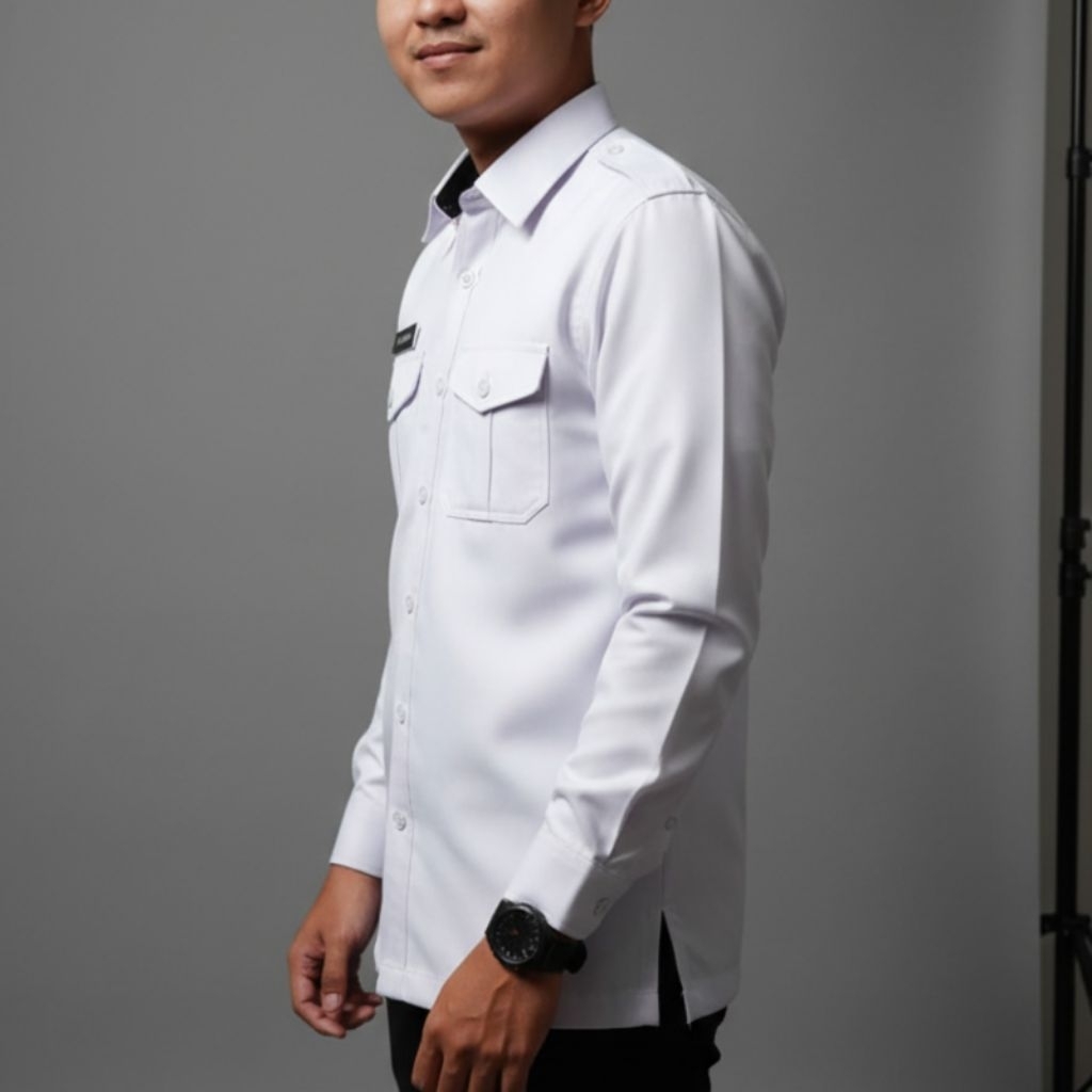 Jual Kemeja PDH Putih Pria Premium Lengan Panjang Bahan Semi Wooll Adem ...