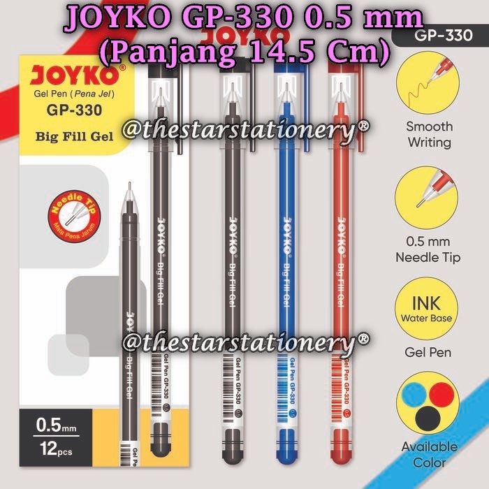 Jual (1 Pak Isi 12 Pcs) Gelpen JOYKO GP-330 Big Fill Gel 0.5 Hitam ...