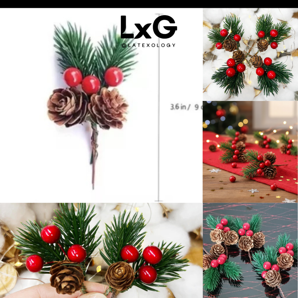 Jual Hiasan Tusuk Pine Cone 9 cm/ Daun Cherry Natal. Bunga Pinus Mini ...