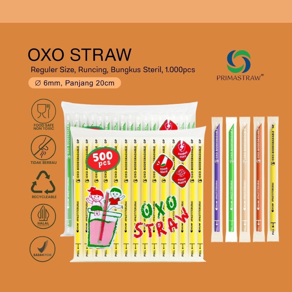 Jual PRIMASTRAW® Sedotan Oxo REGULER RUNCING STERIL 6 x 200 mm (500pcs ...