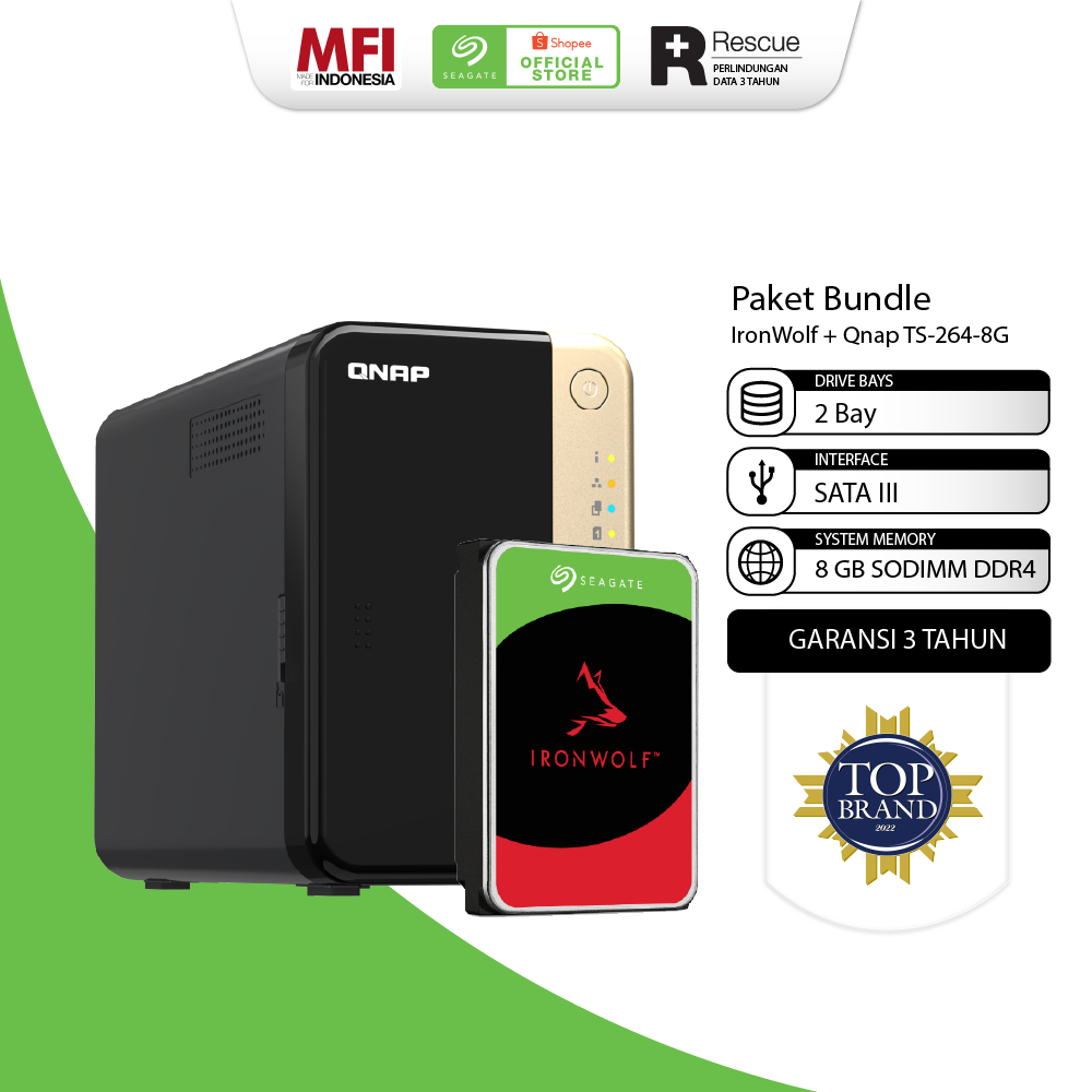 Jual [Bundle] Seagate IronWolf HDD / Hardisk NAS + Qnap TS-264-8G 2-Bay ...
