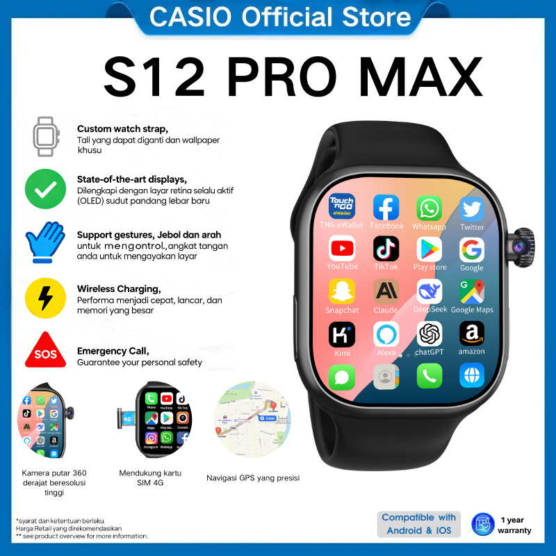 Jual CASIO 4G Samrt watch S12 PRO MAX Original with 2.01" HD AMOLED ...