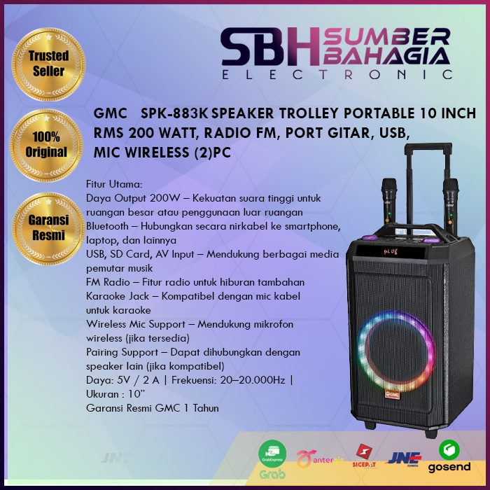 Jual GMC SPK-883K SPEAKER TROLLEY PORTABLE 10 INCH RMS 200 WATT, RADIO ...