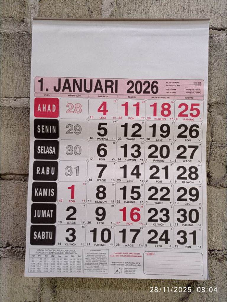 Jual Kalender Jumbo Hitam Panjang x Lebar 64x44 cm 2026 | Shopee Indonesia