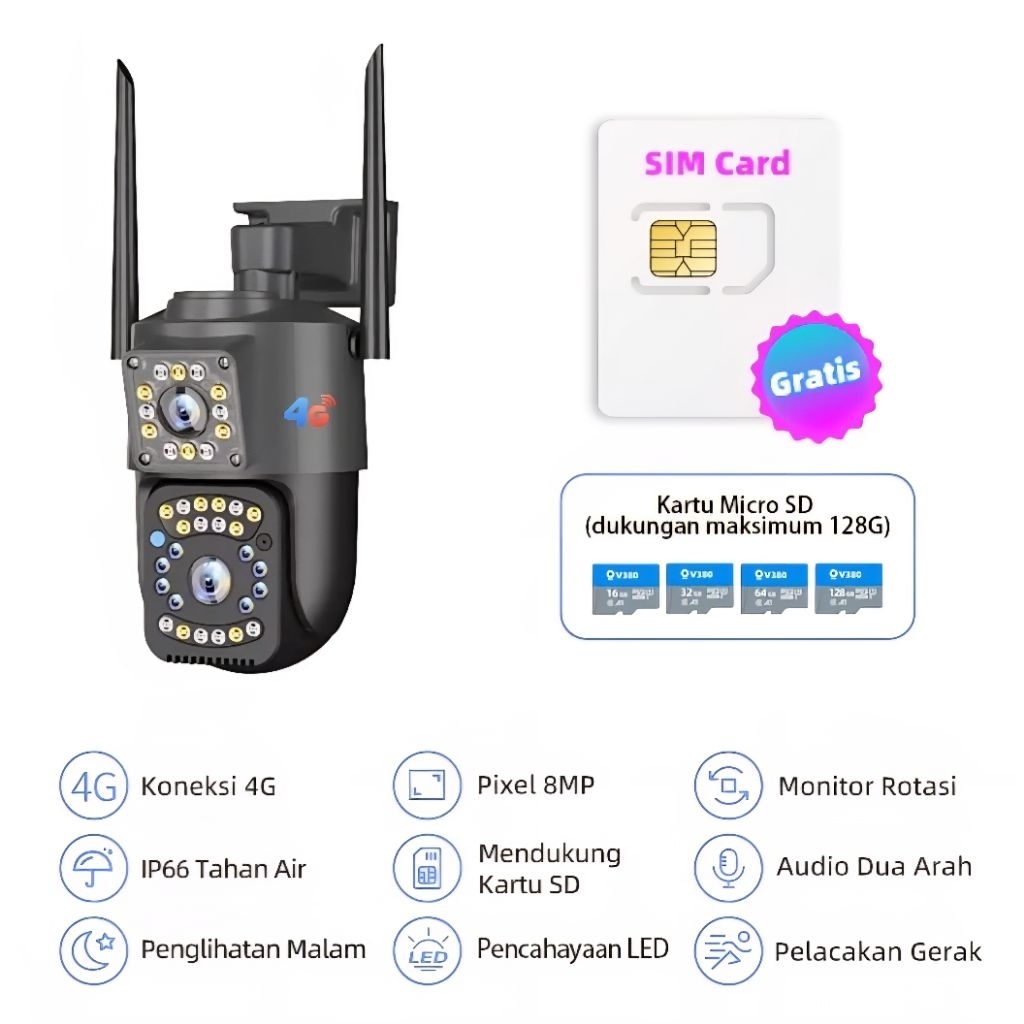 Jual CCTV Franwell V6 4G - PAKAI KARTU SIM (V380 PRO DUA KAMERA & ANTI ...