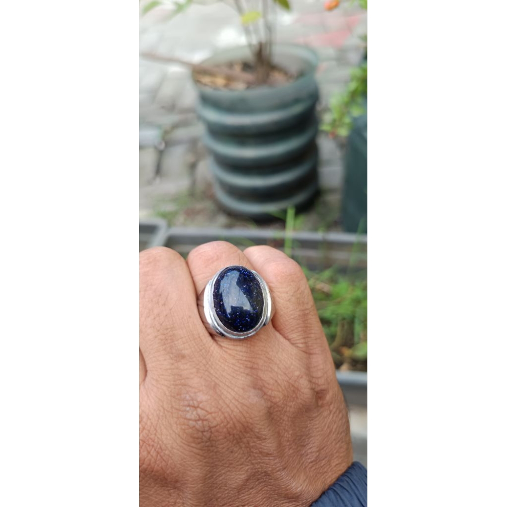 Jual cincin batu akik pasir intan / pasirmas biru 20 x 15 mm ring monel ...