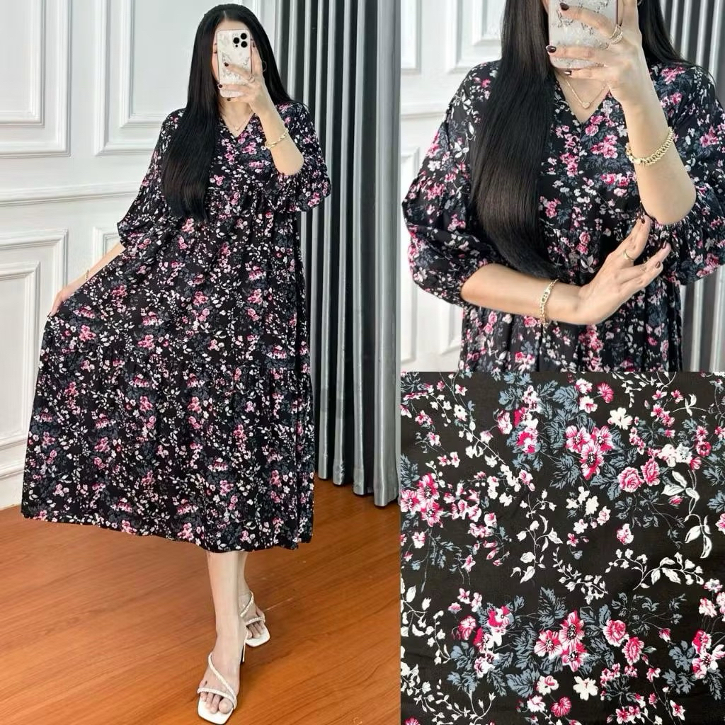 Jual Ruby drees kekinian lengan balon 7/8, busui dan bumil friendly ...
