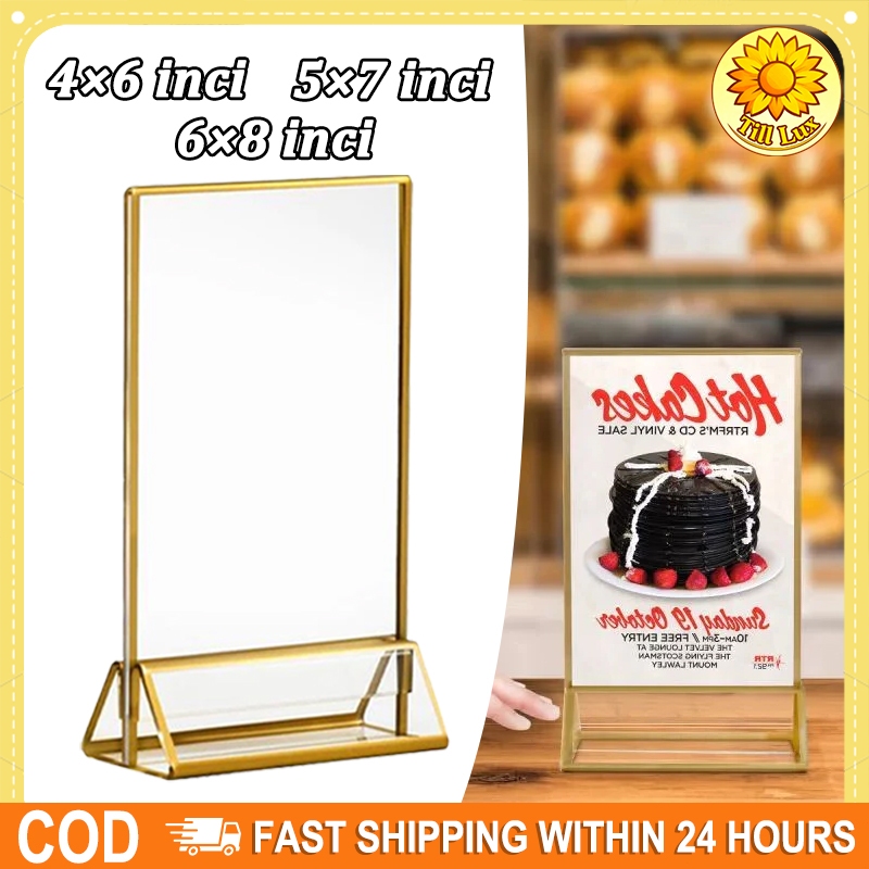Jual A5 A6 Tempat Brosur Akrilik Tebal 2mm Emas- Stand Menu Meja Qris ...