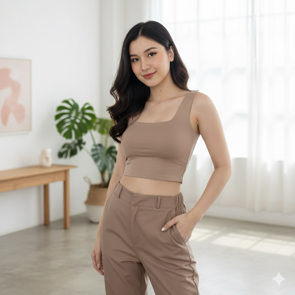 Jual Tanktop wanita Square Neck Julee Cropped Tanktop Hitam Putih Mocca untuk Tampilan Modern ...