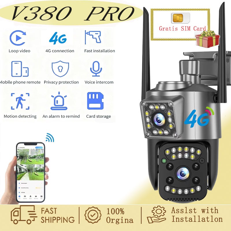 Jual CCTV V380 Pro 4G PTZ Night Vision Audio || CCTV V380 Pro 4G Sim ...