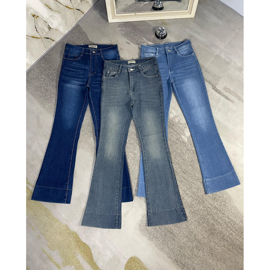 Jual Jennie-HighWaist Cutbray Jeans Celana Flare Panjang Stretch Wanita ...