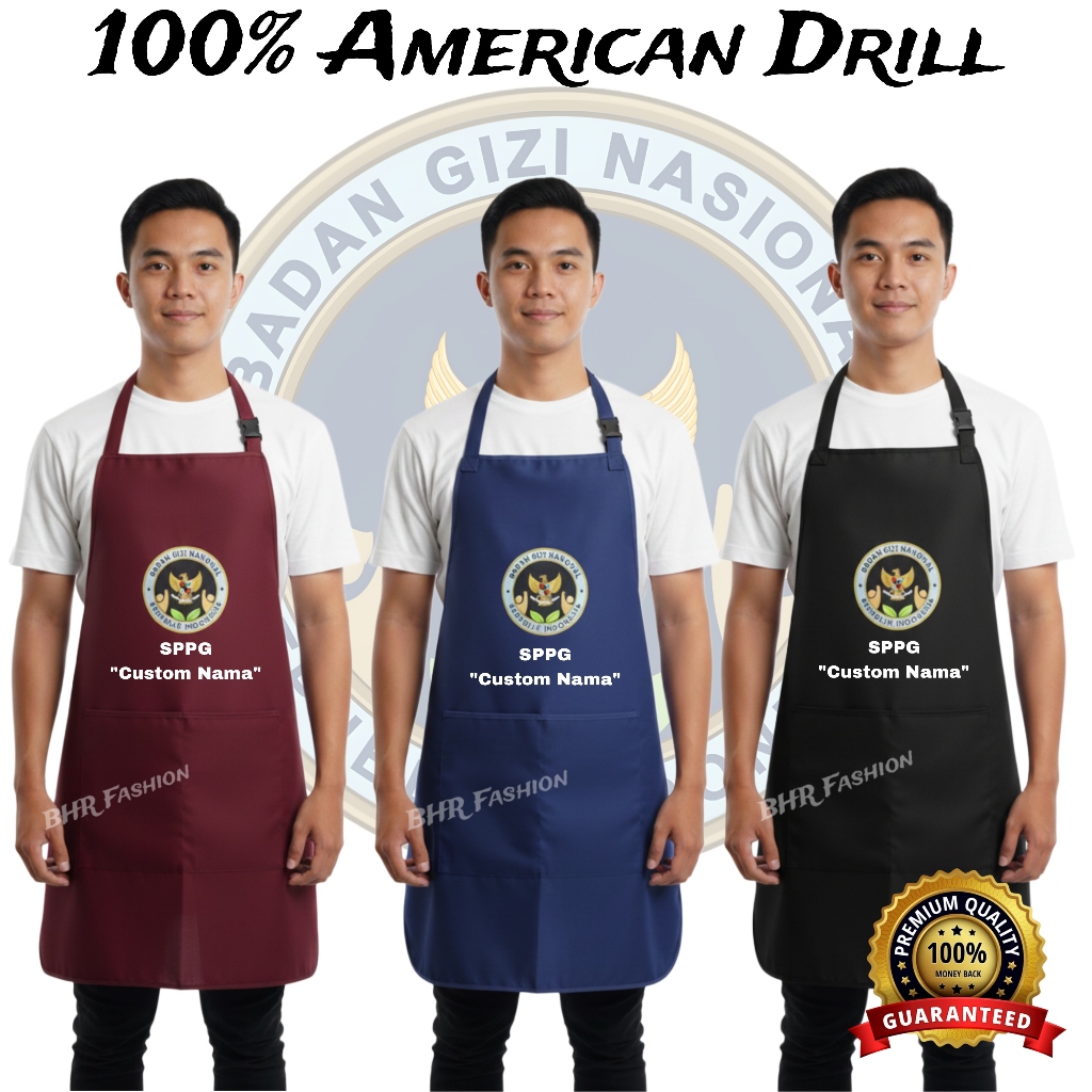 Jual Apron Barista Celemek Masak Custom Logo Sablon DTF MBG - Bahan ...