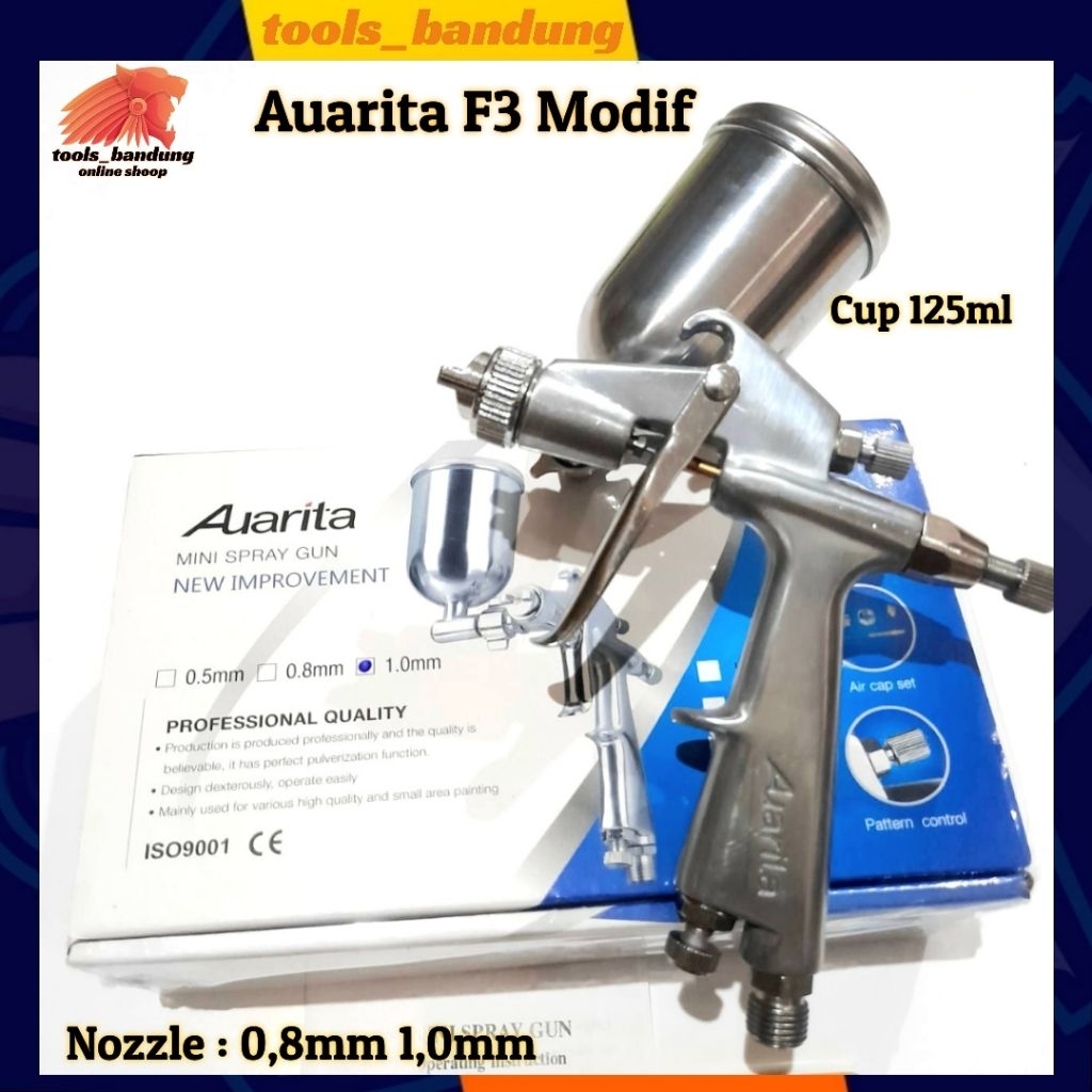 Jual Spray Gun Auarita F3 Modif Nozzle 0,8mm 1,0mm Tabung 125ml ...