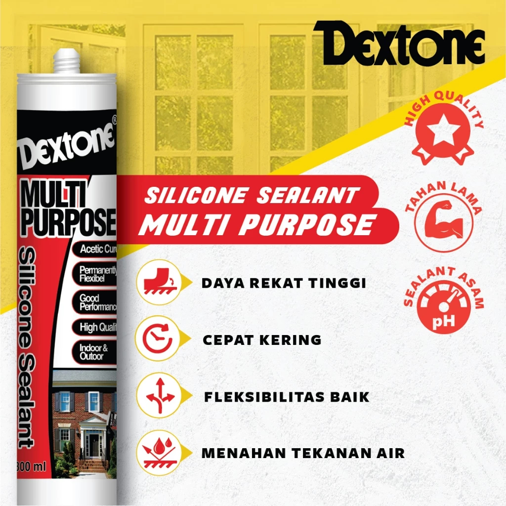 Jual Lem Silicone Sealant Tabung Asam merah 300ml DEXTONE Lem Kaca ...
