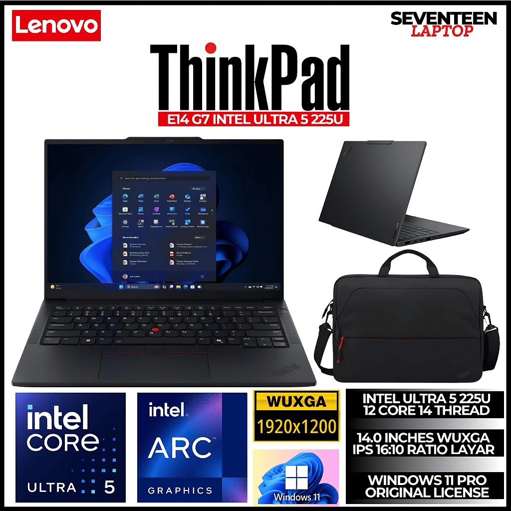 Jual Lenovo ThinkPad E14 Gen 7 Ultra 5 225U 32GB 1TB SSD 14.0 WUXGA IPS Win11 Pro Garansi 3 ...