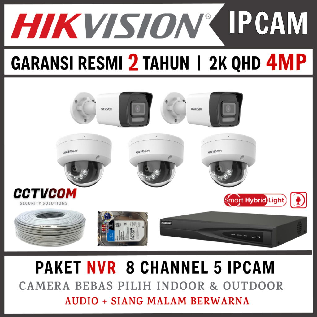 Jual PAKET IP CAMERA HIKVISION 4MP 8 CHANNEL 5 CAMERA SMART HYBRID ...