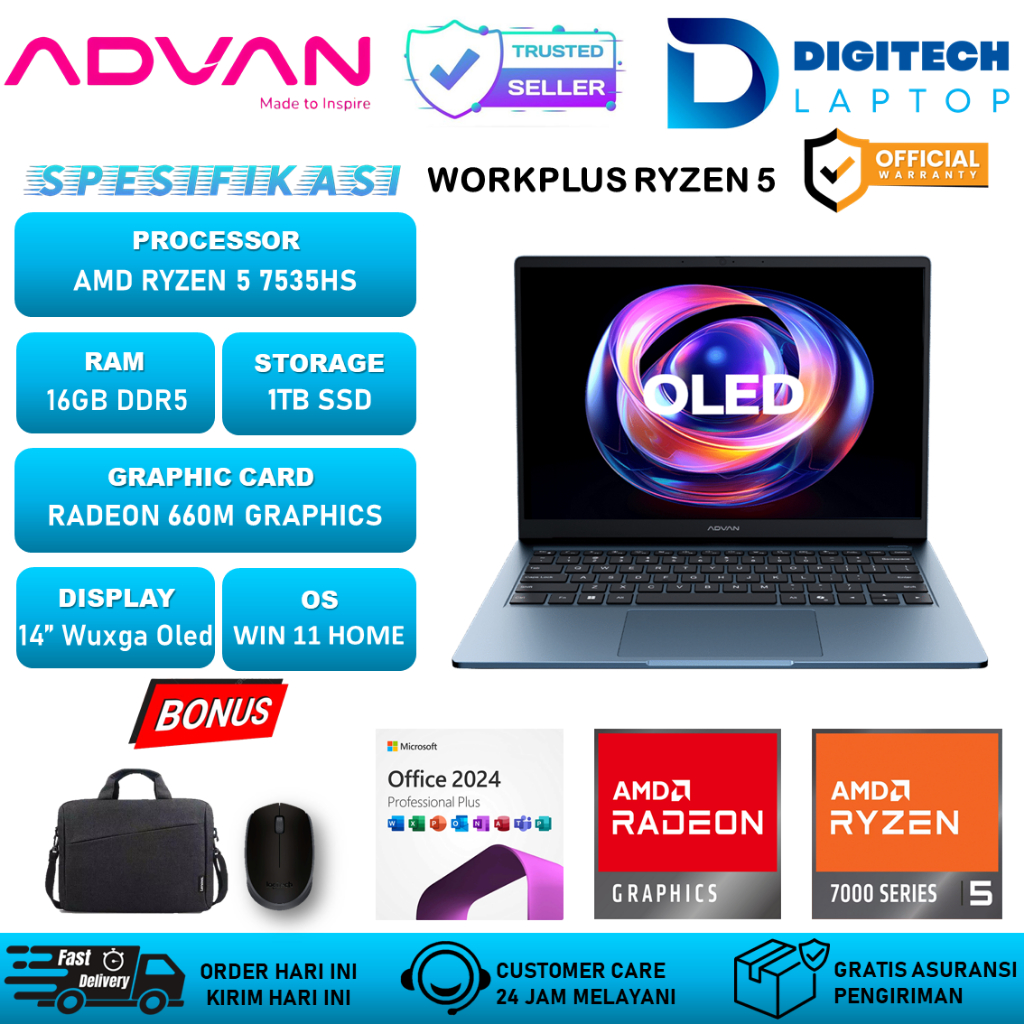Jual Advan Workplus AIR AMD Ryzen 5 7535HS AMD RADEON 660M 16GB 1TB 14 ...