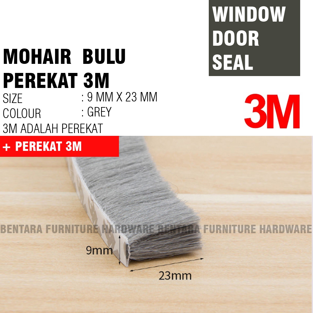 Jual MOHAIR BULU 9X23 ABU DENGAN PEREKAT 3M WINDOW DOOR SEAL STRIP ABU ...