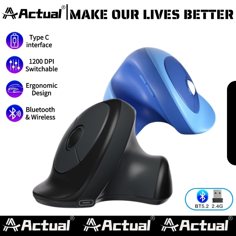 Jual Actual Ergonomic Vertical Mouse - Dual Mode, Triple Channel ...