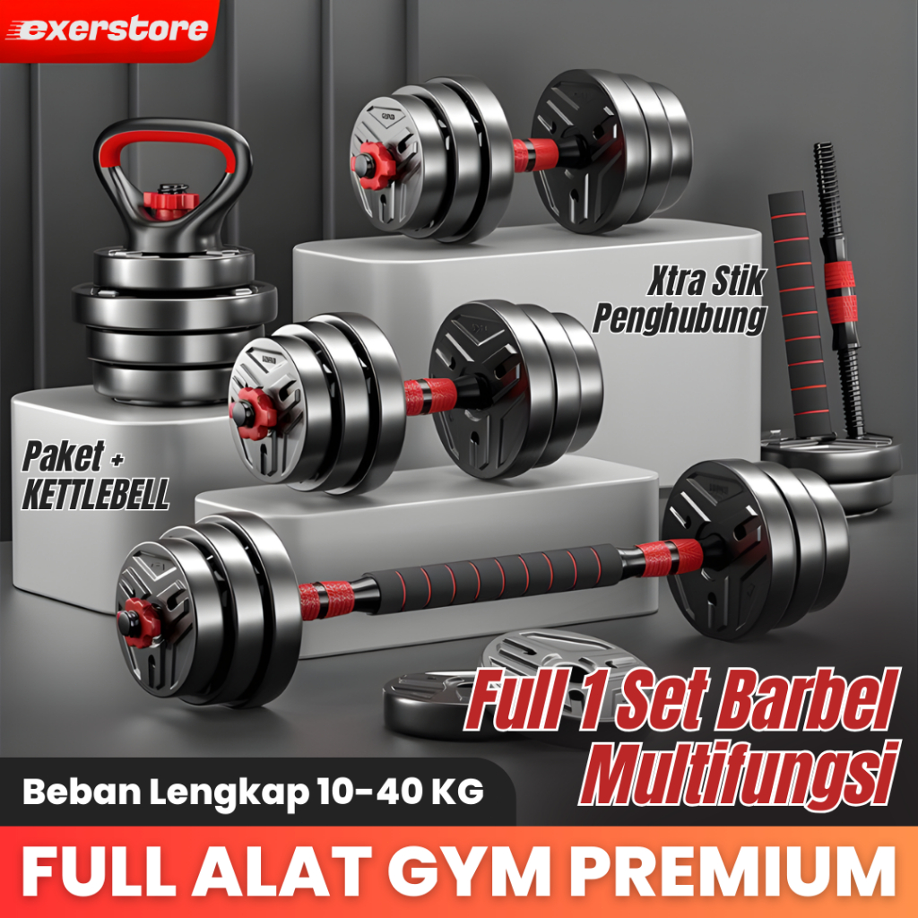 Jual Barbel Set Lengkap 10 KG 20KG 40KG Paket Dumbbell Kettlebell Anti ...