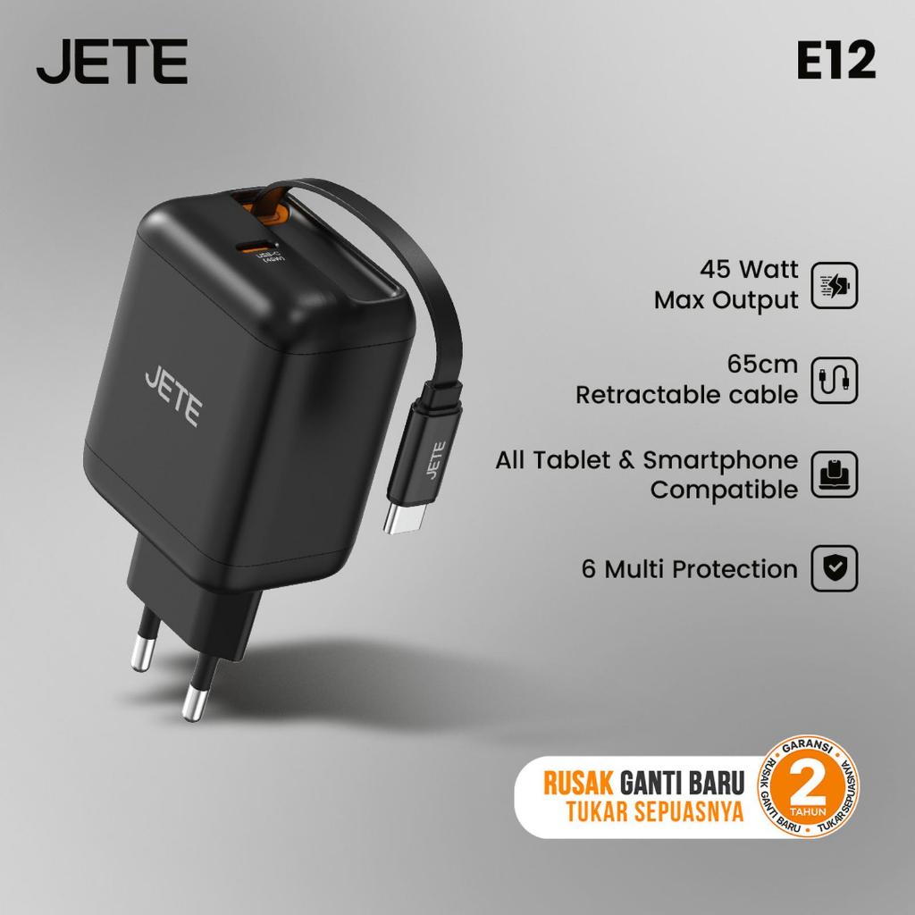 Jual Kepala Charger JETE E12 45W Adaptor Fast Charging Dual Port USB ...