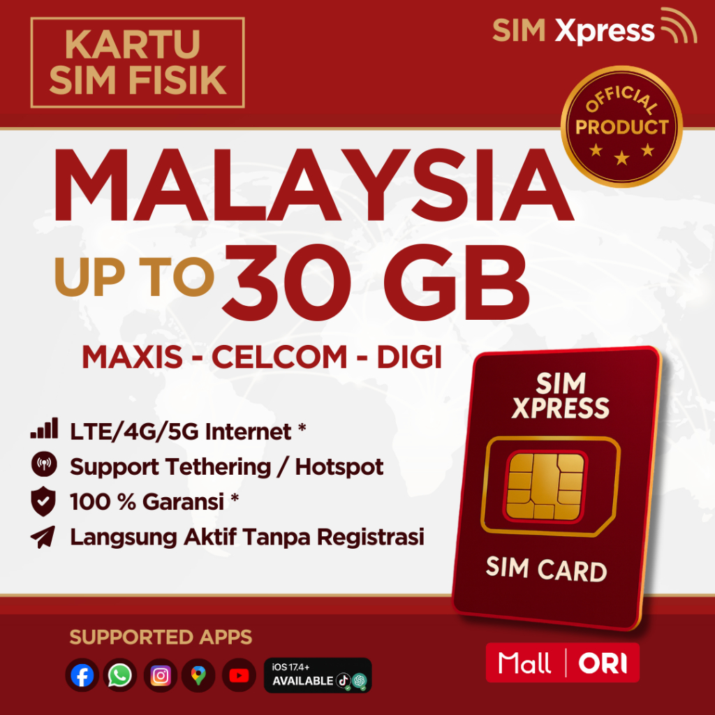 Jual SIM XPRESS - Sim Card Malaysia 3/5/10/20 GB- 3 / 20 Hari Data ...