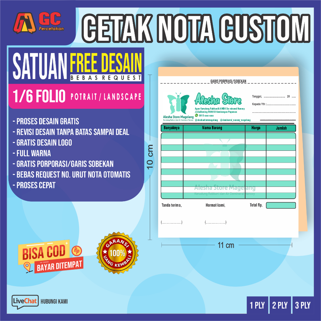 Jual CETAK NOTA CUSTOM 1/6 Folio Gratis Desain Gratis Porporasi & Bebas ...