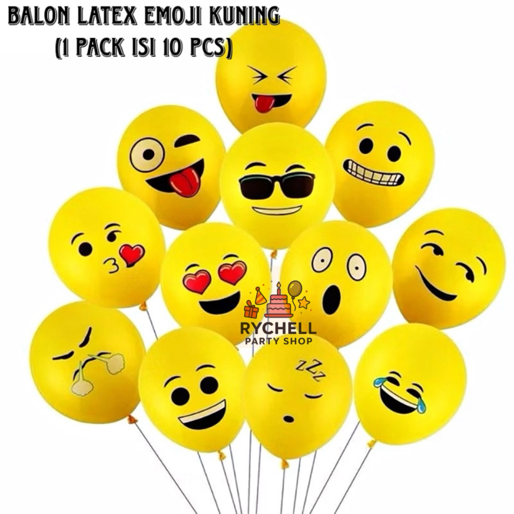 Jual BALON LATEX EMOJI KUNING 12 INCH | BALON LATEX EMOTICON KUNING (10 ...
