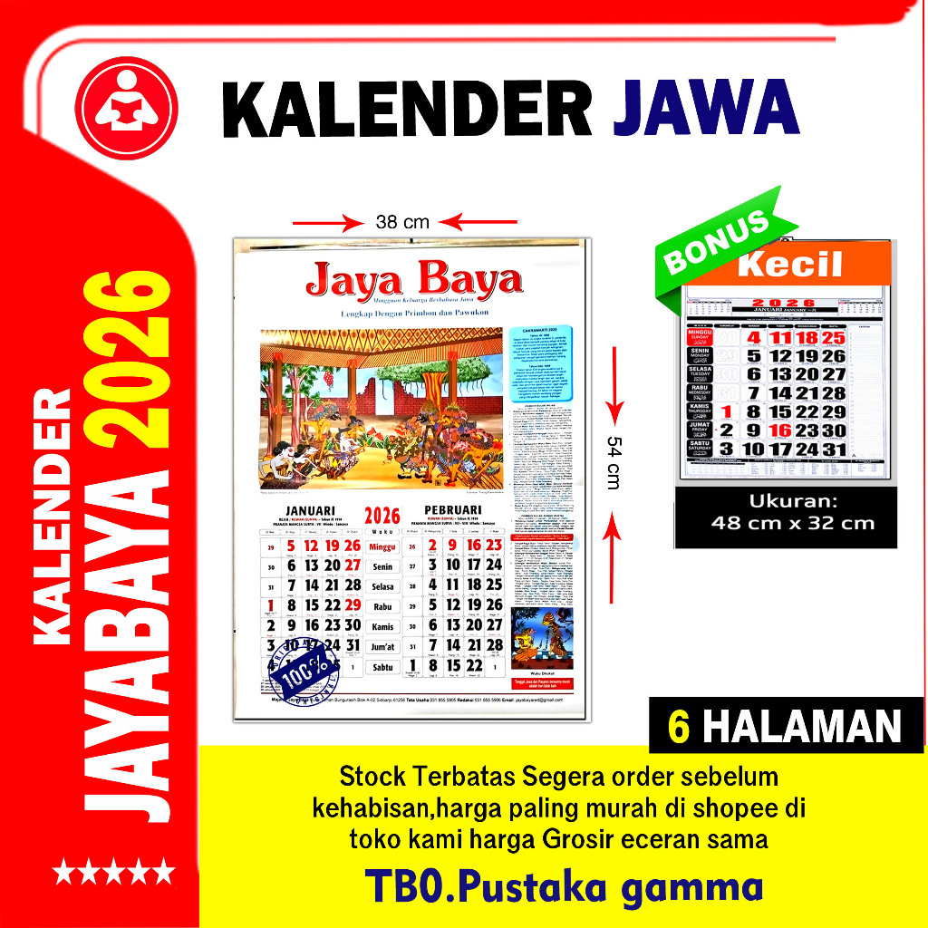 Jual Kalender Dinding Jawa/JAYA BAYA/PRIMBON/Bonus Kalender Dinding ...