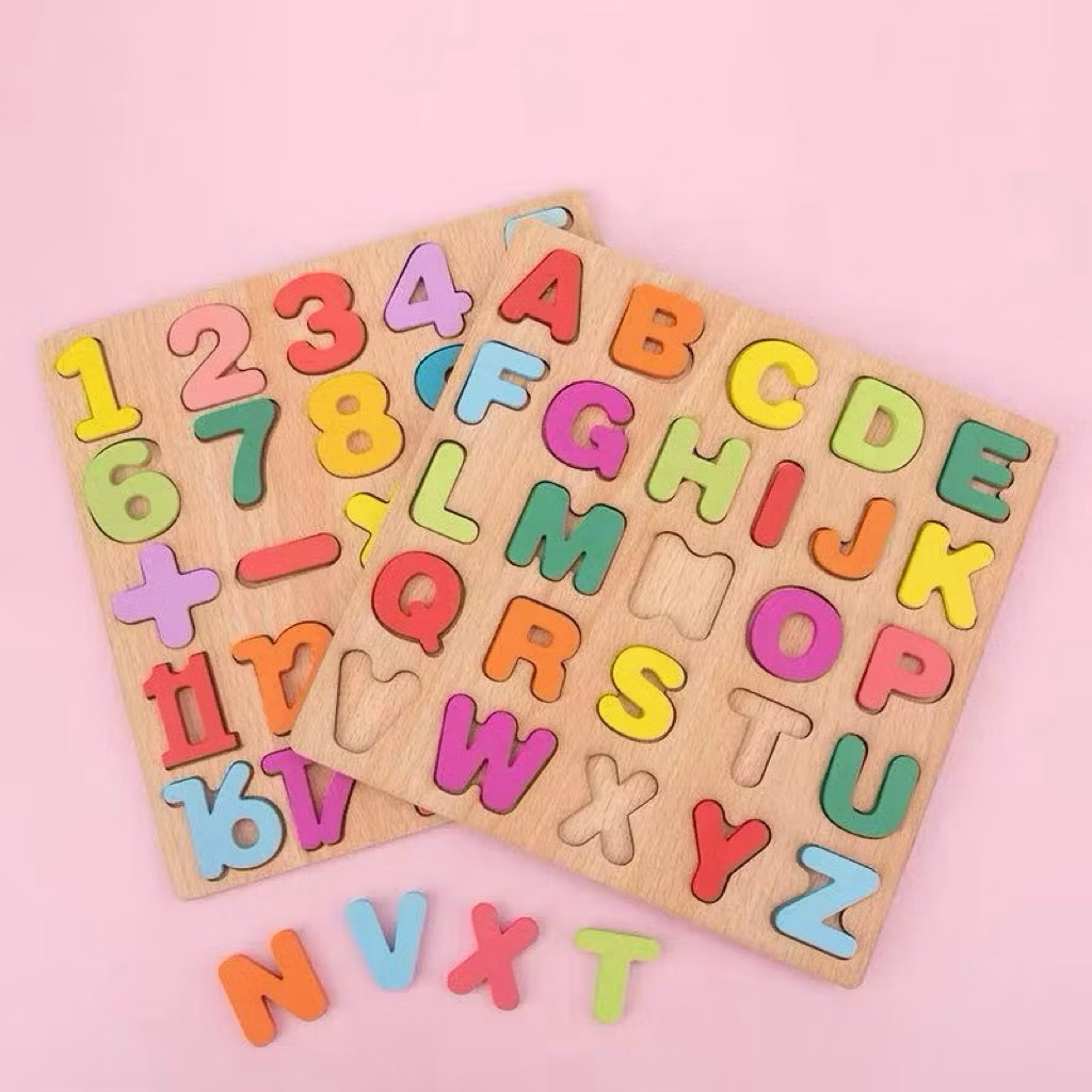 Jual Mainan Puzzle ABC dan Number Murah Chunky Puzzle Anak Kayu 3D ...