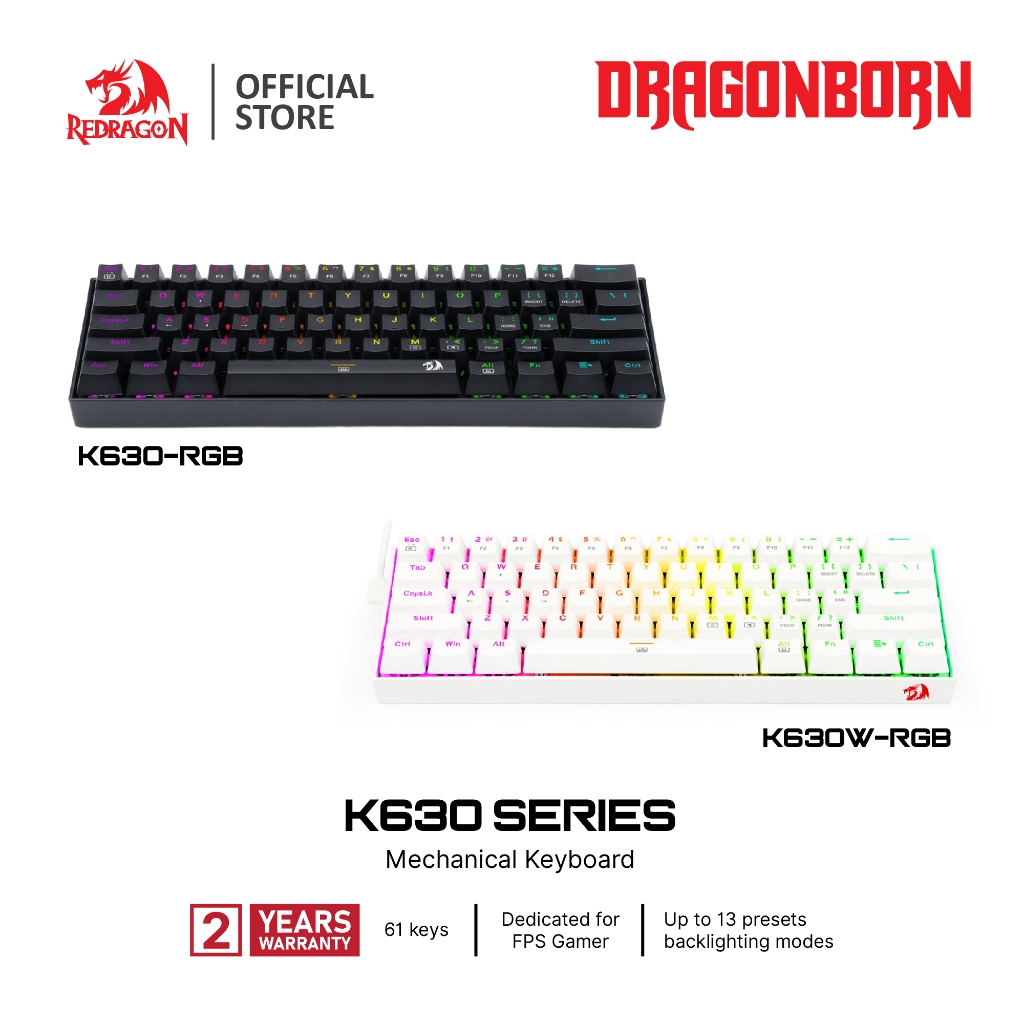 Jual Redragon DRAGONBORN K630 RGB 60% Wired mechanical keyboard 61keys ...
