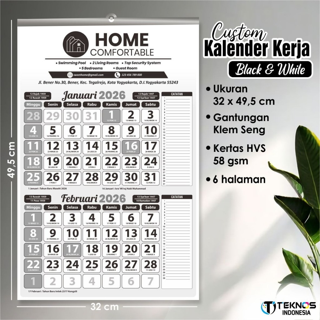 Jual Kalender Kerja BW 2026 Custom Nama Usaha Dan Logo Perusahaan ...