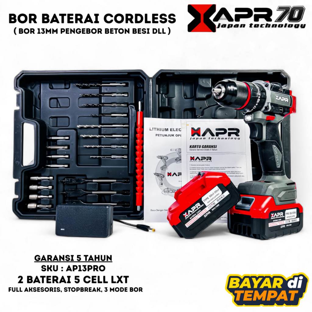 Jual APR JAPAN AP13PRO Bor Baterai Cordless Impact Drill 88V Brushless ...