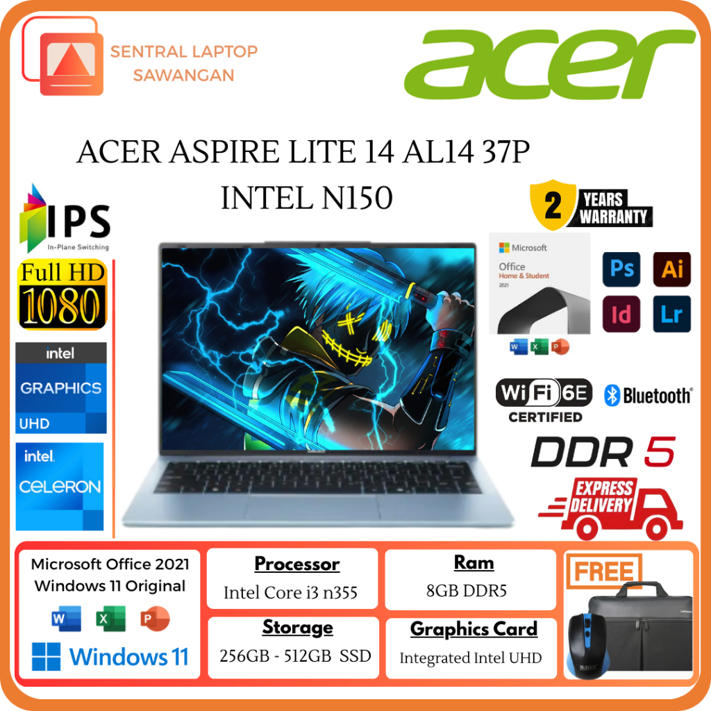 Jual NEW Acer Aspire Lite AL14 37P-C3B7 Intel N150 RAM 8GB SSD 512GB 14 ...