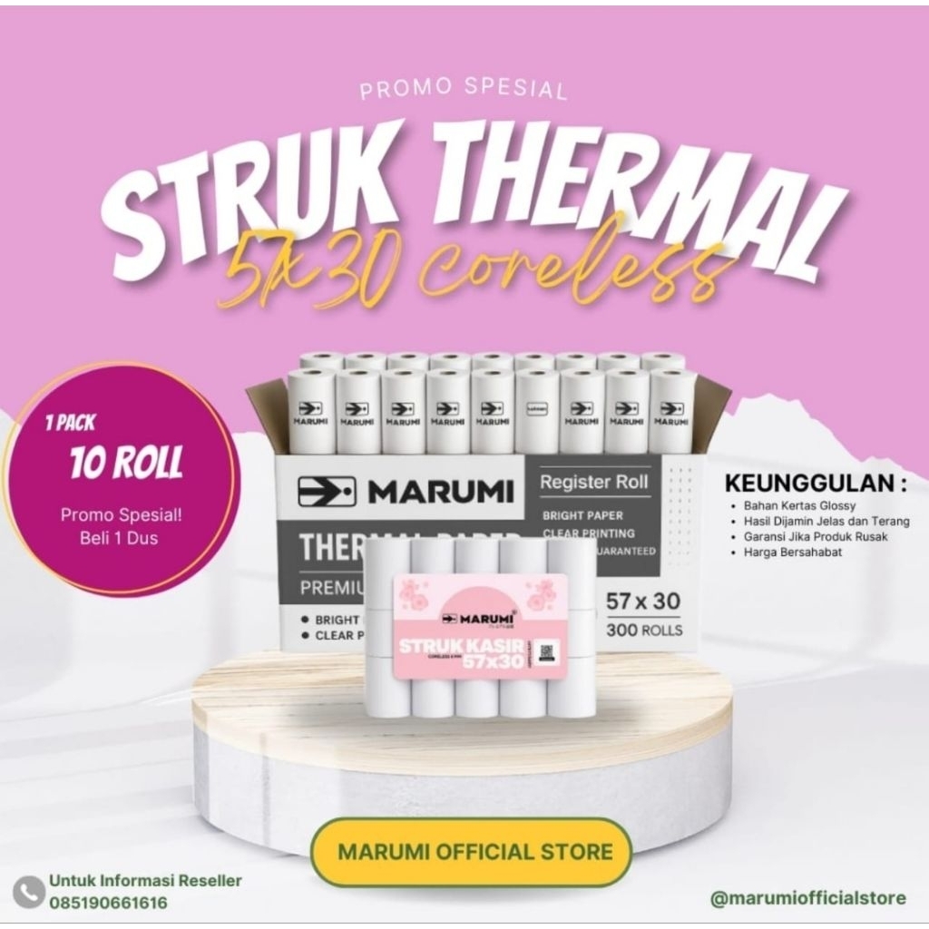 Jual (ISI 10 ROLL) Kertas Thermal struk 57x30 / struk thermal kasir ...