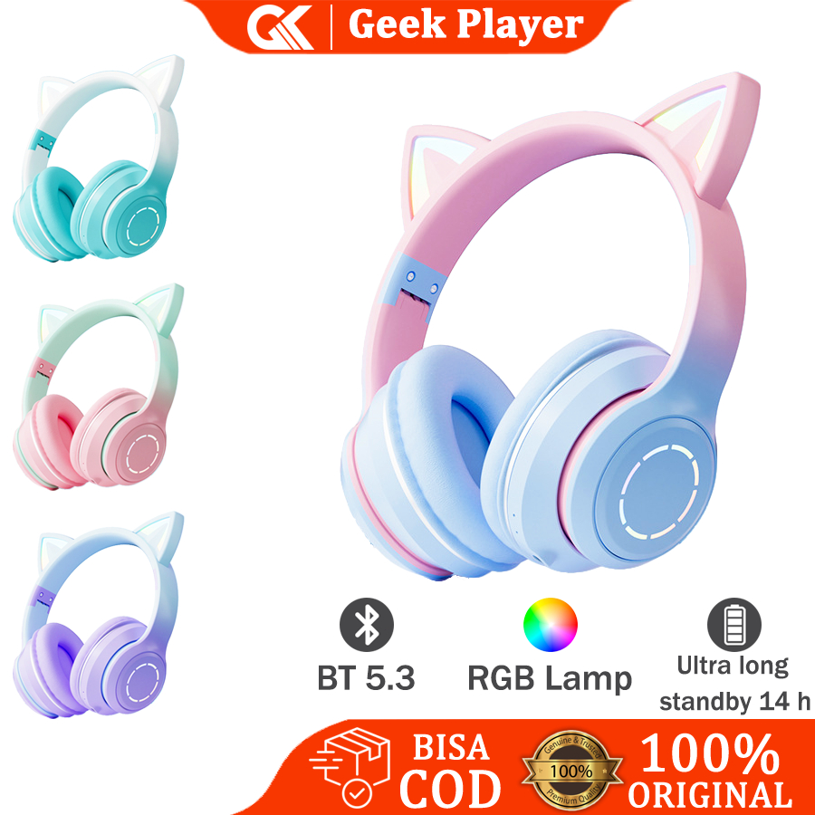 Jual Headset Gaming Bluetooth 5.3 Cat Ears Gaming Headset RGB Light ...