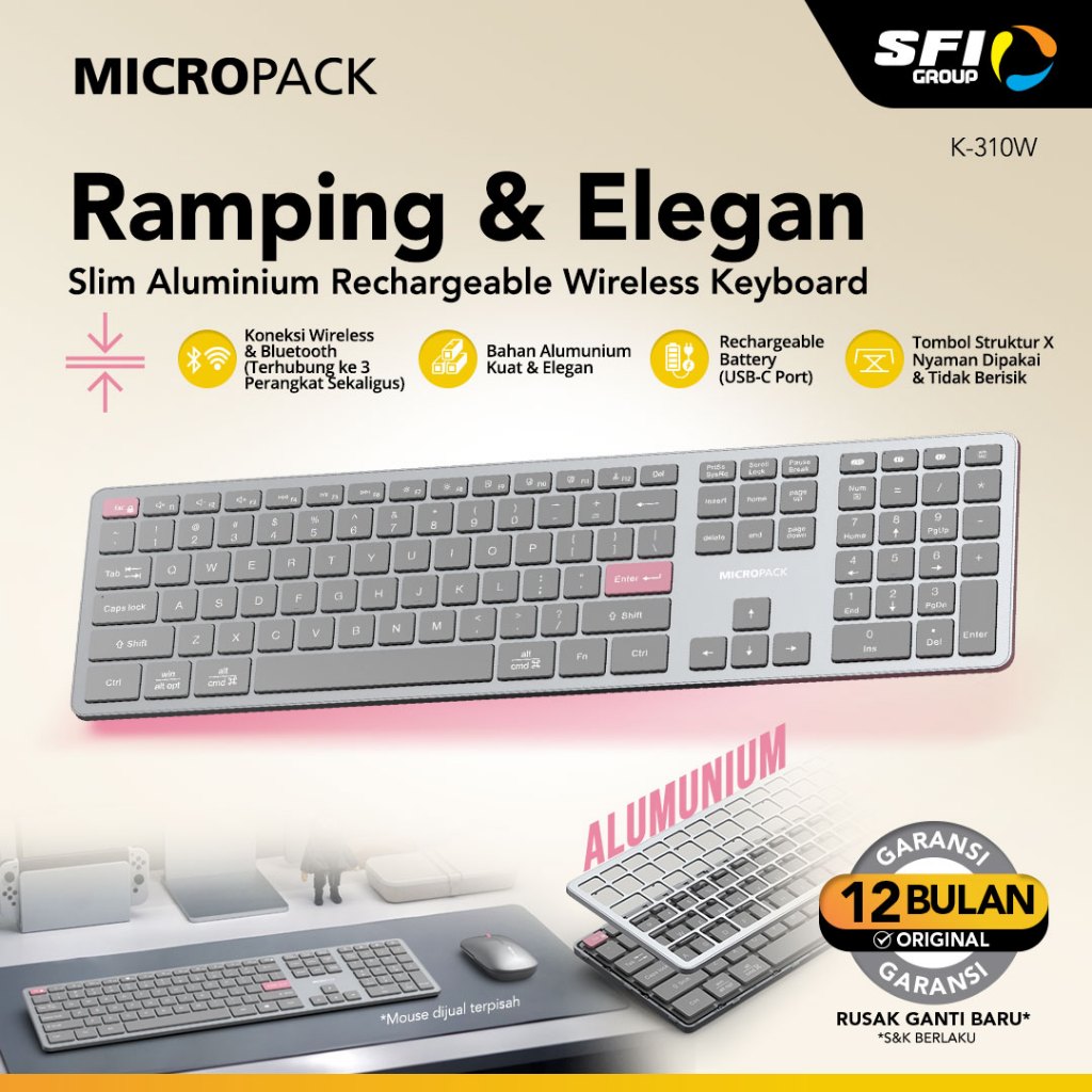 Jual Micropack Keyboard Wireless & Bluetooth - Rechargeable - Silent ...