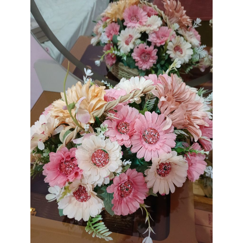Jual BUNGA KERANJANG ROTAN PINK MIX OVAL | Shopee Indonesia