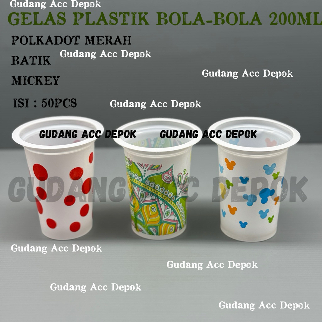 Jual (ISI 50PCS) GELAS CUP BOLA BOLA MICKEY BATIK 200ML | GELAS PLASTIK ...