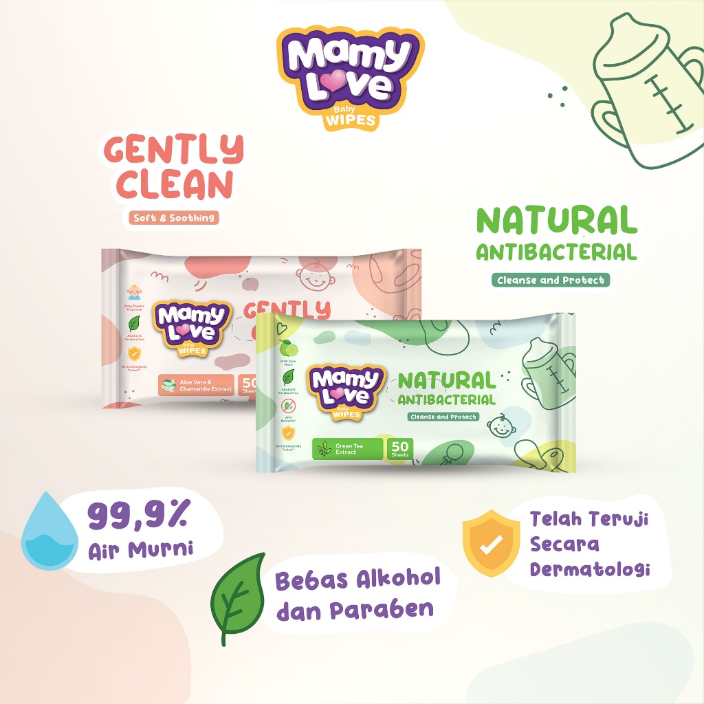 Jual MAMYLOVE WIPES - Tisu Basah Bayi 50s + 50s - Gently Clean ...