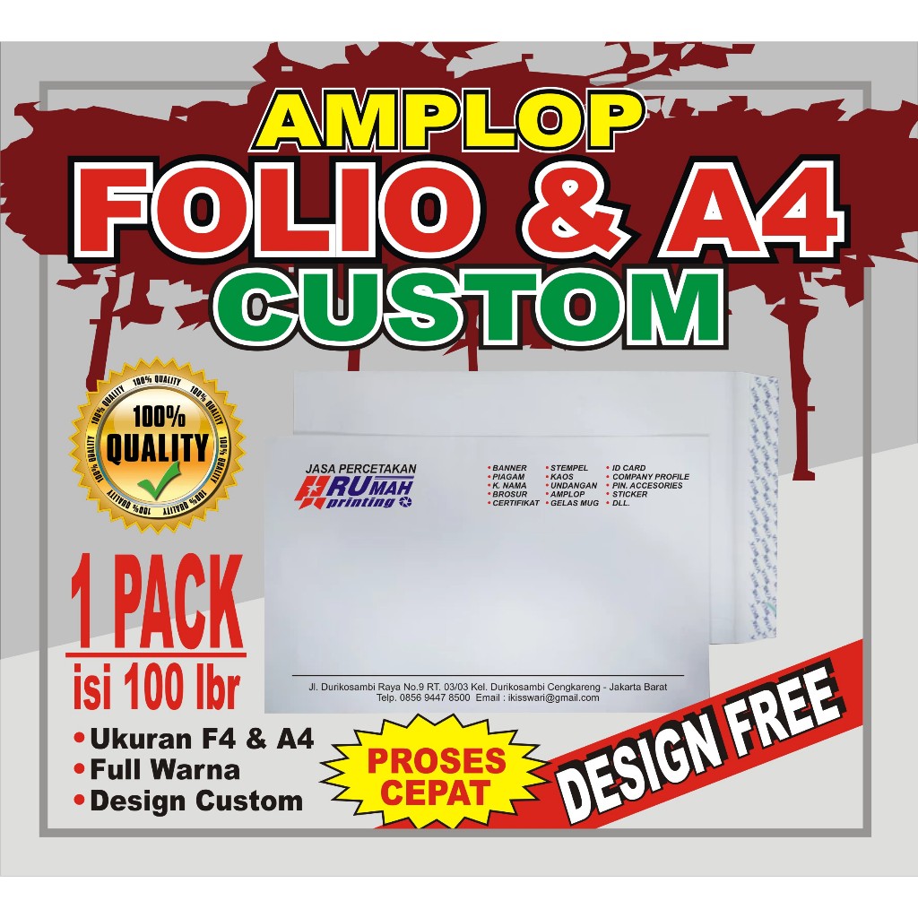 Jual Cetak Amplop Folio / F4 / A4 Kop Surat Custom Full Warna | Shopee ...