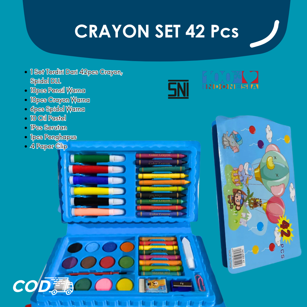 Jual Crayon set 42 pc krayon mewarnai motif karakter lucu spidol cat ...