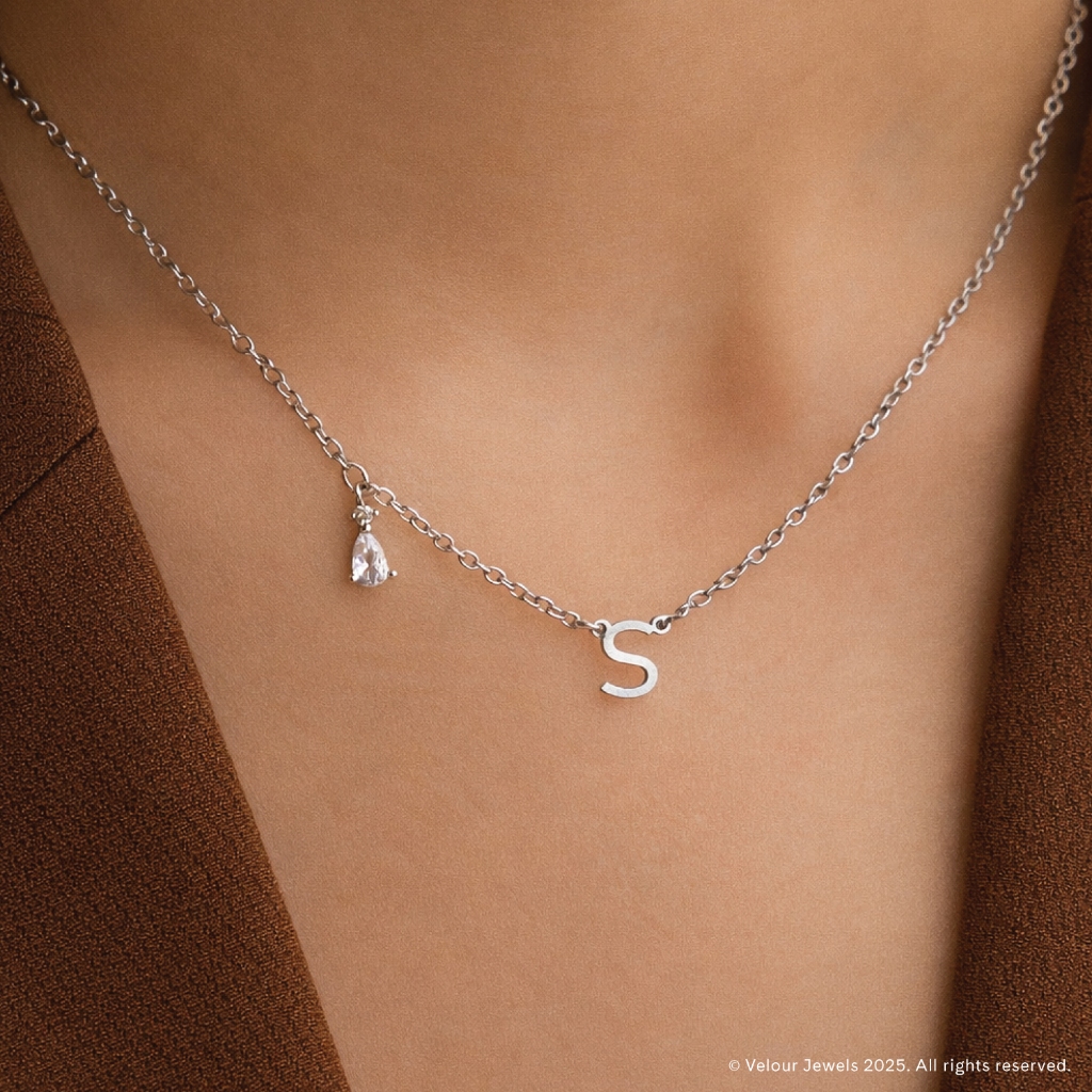 Jual Teardrop Initial Letter Necklace — 18K Gold Plated Stainless Steel ...